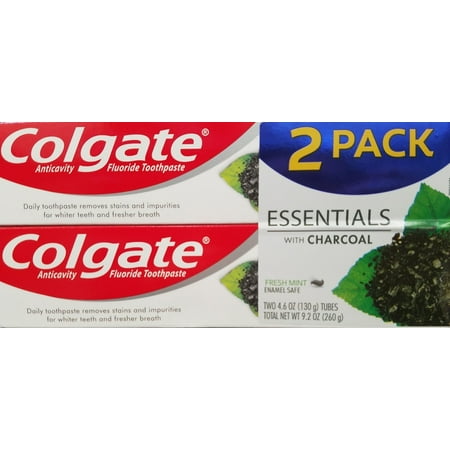 Colgate Essentials Charcoal Toothpaste, Fresh Mint, 4.6 oz, 2 Pack ...