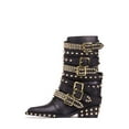 Jeffrey Campbell Draco-Stud Black Gold Pointy Toe Embellished Moto ...