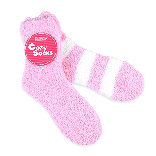 TeeHee Women's Warm Winter Cozy Fuzzy Slipper Socks 2 Pair Pink ...