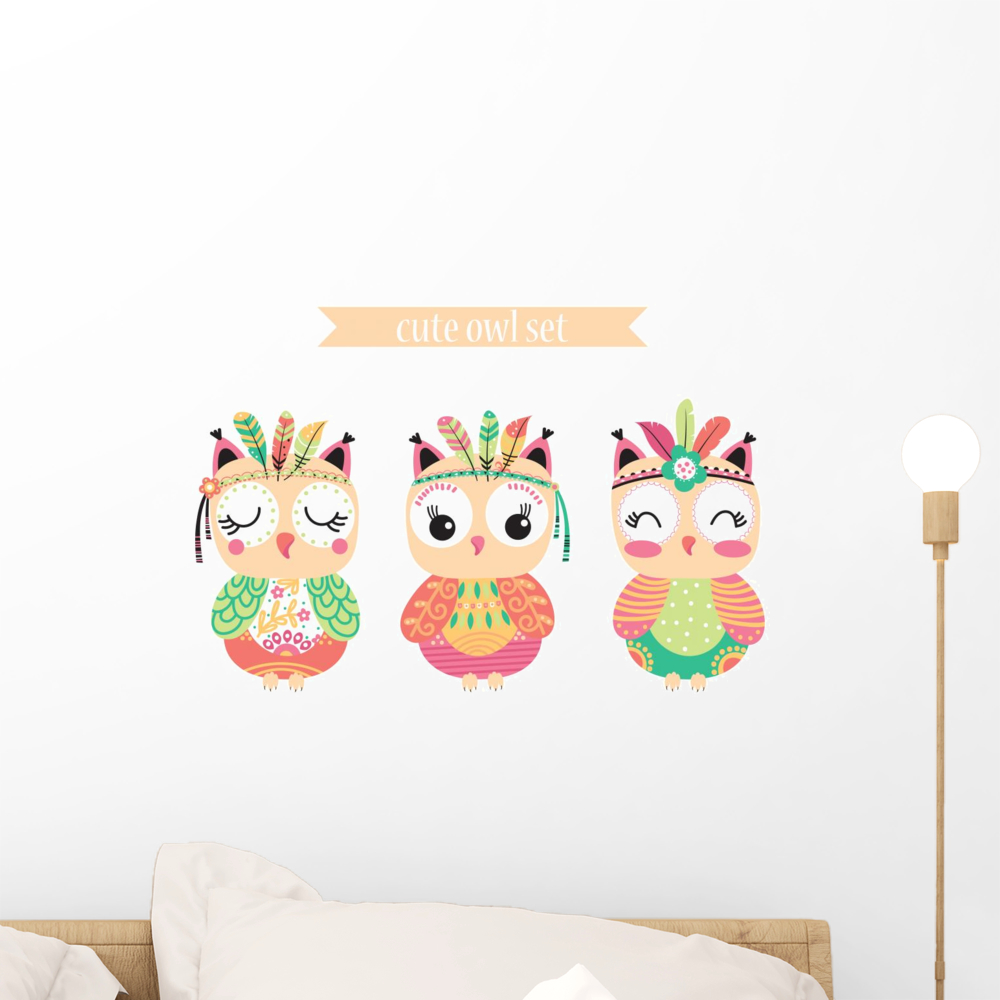 3 Cute Scandinavian Owls Wall Decal Sticker Set Wallmonkeys Peel and ...