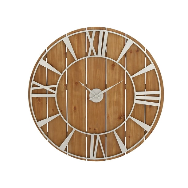 DecMode Farmhouse 36 inch slat style cypress wood and iron wall clock ...