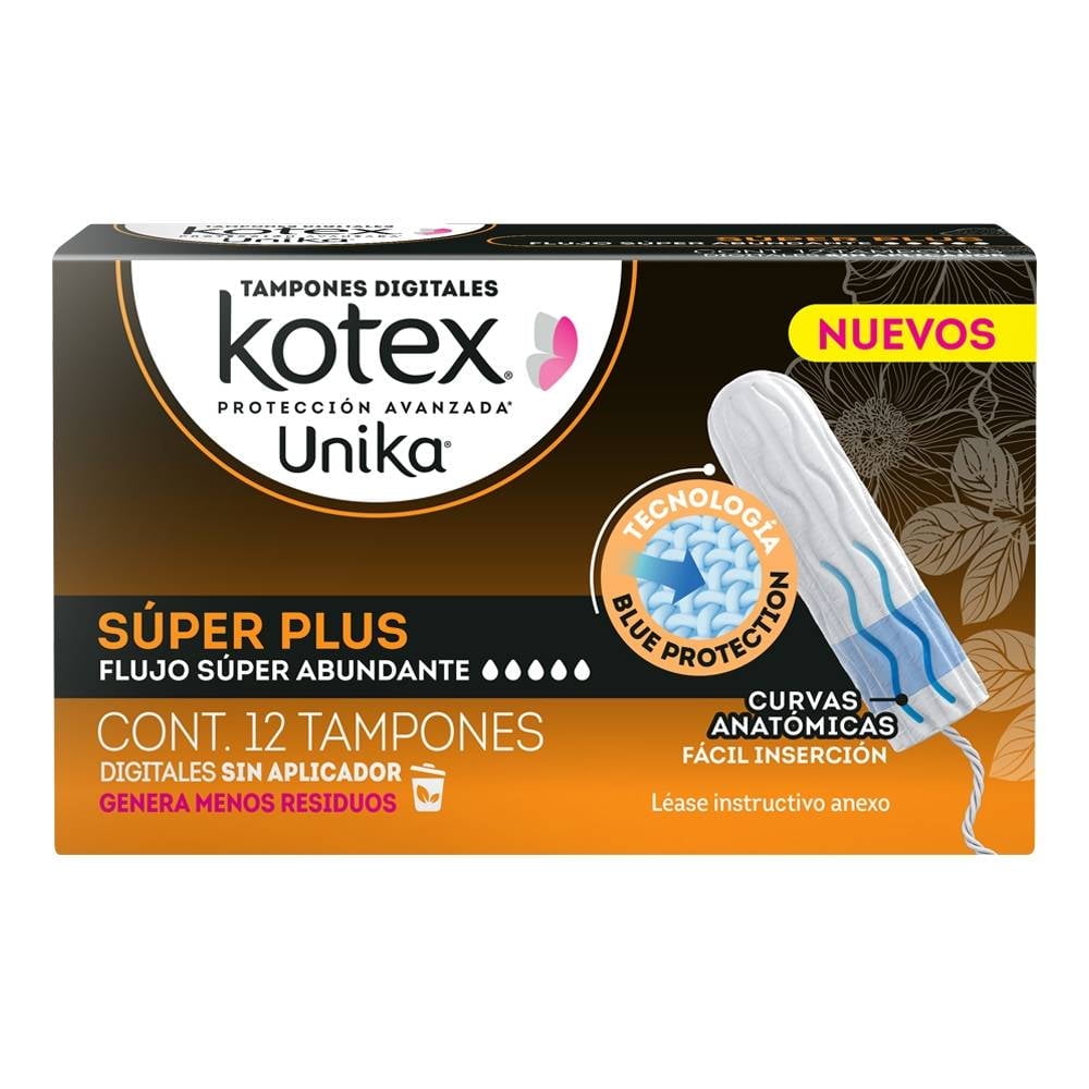 Tampones Kotex Unika súper plus flujo súper abundante 12 pzas | Walmart ...
