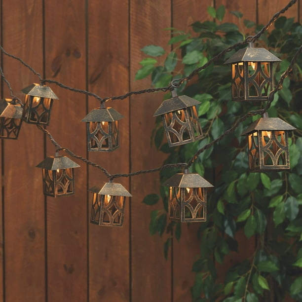 Everlasting Glow 8.5 Ft. 10-Light Warm White Antique Brass Lantern ...