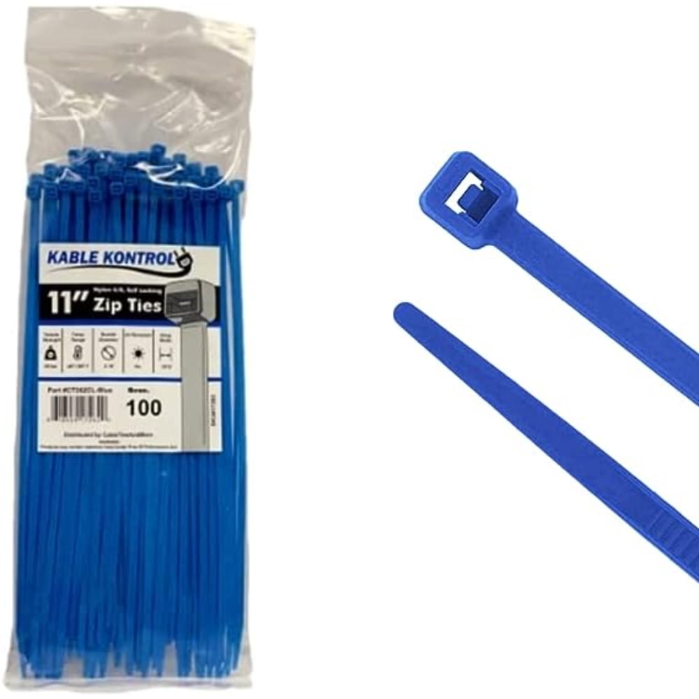 Kable Kontrol Zip Ties - 11" Long - 100 Pc Pk - Blue color - Nylon - 50 Lbs Tensile Strength ...