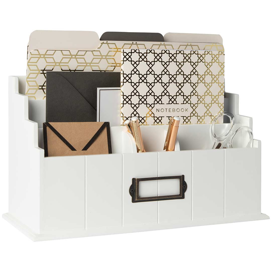 Blu Monaco White Wooden Mail Organizer - 3 Tier with Label Holder ...