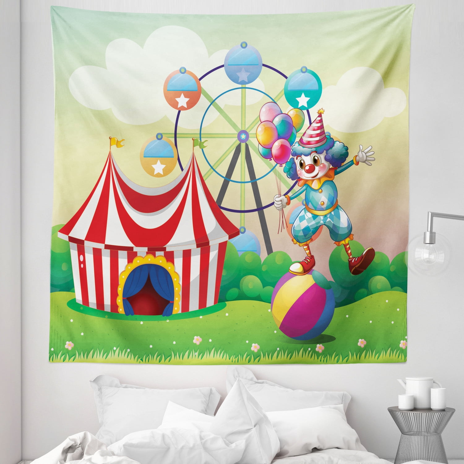 Colorful Tapestry, Illustration of a Clown Balancing Above an ...