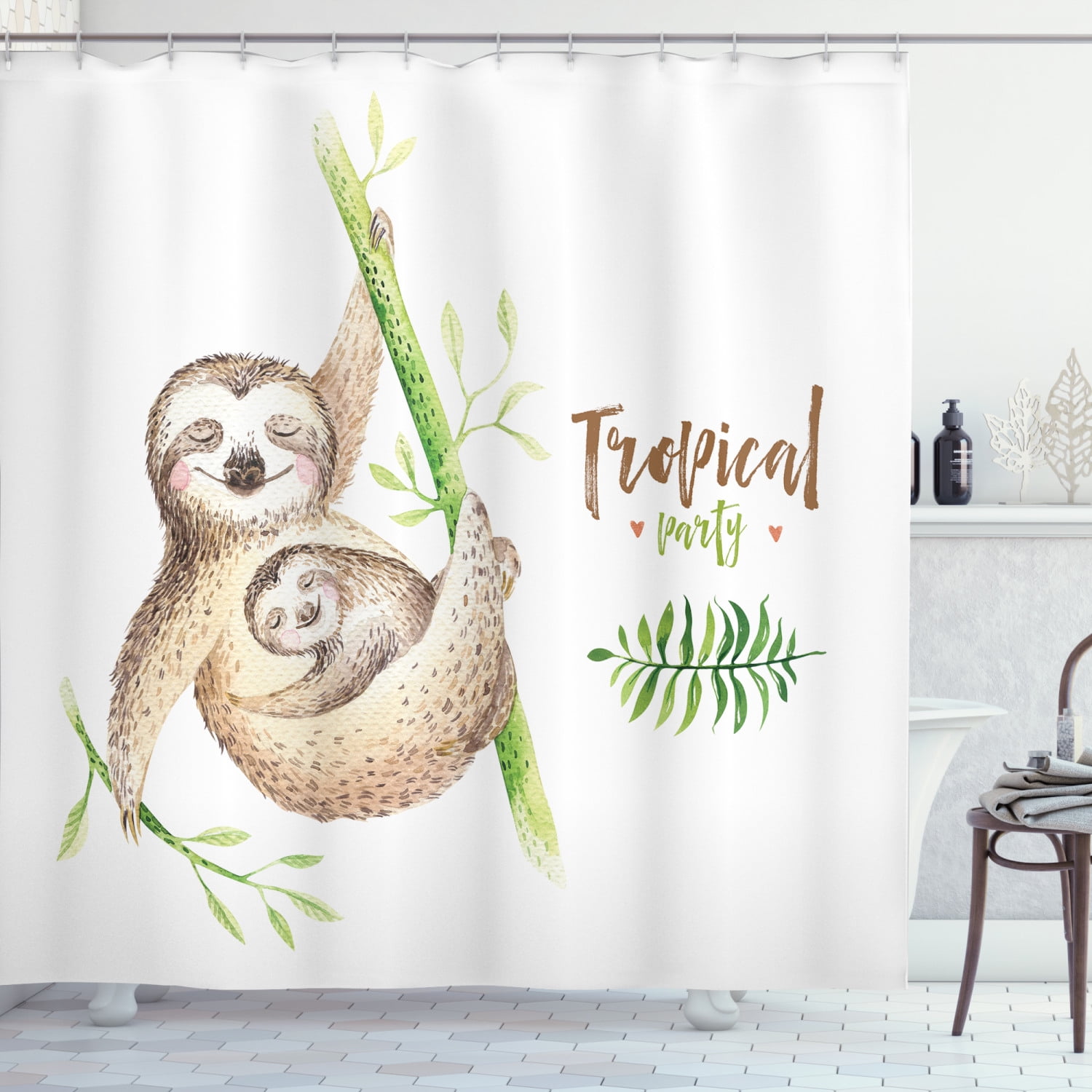 Ambesonne Sloth Shower Curtain, Happy Family Boho Style, 69"Wx75"L ...