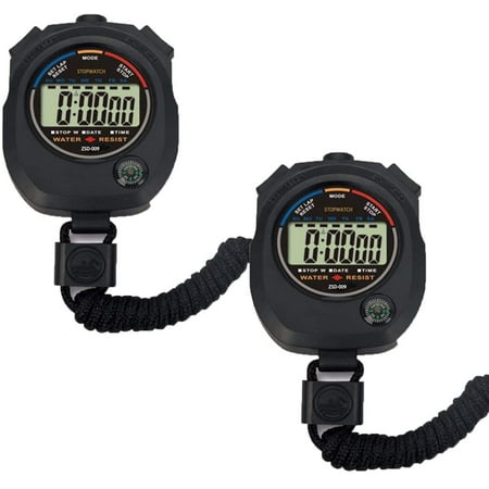 TOOAD 2 Pack Multi-Function Electronic Digital Sport Stopwatch Timer, Large Display with Date ...