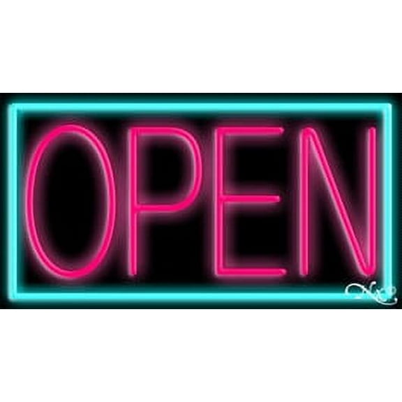 Green Border With Purple Open LED Neon Sign 10 x 24 - inches, Clear ...