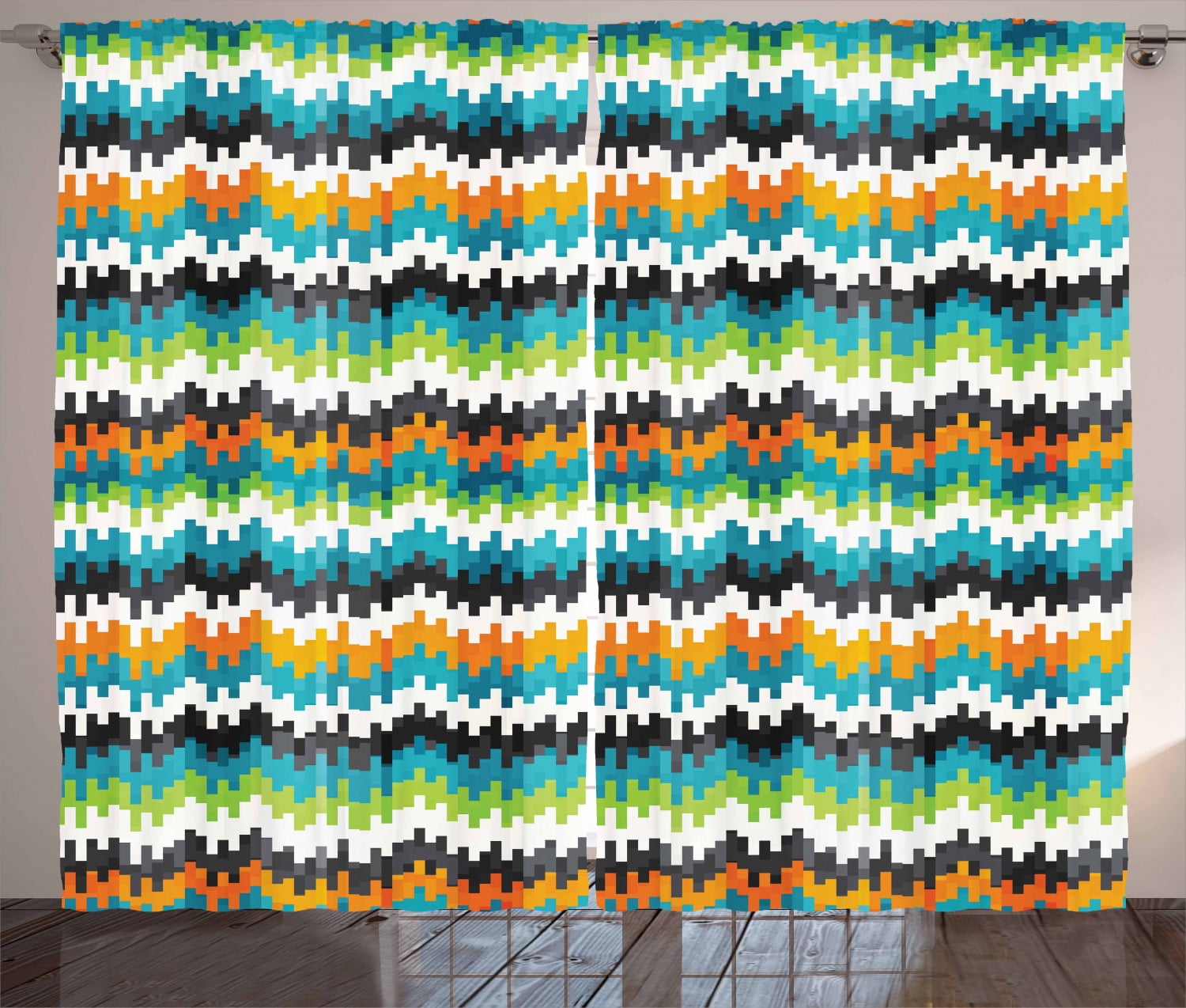 Geometric Curtains 2 Panels Set Abstract Trippy Funky Digital Complex