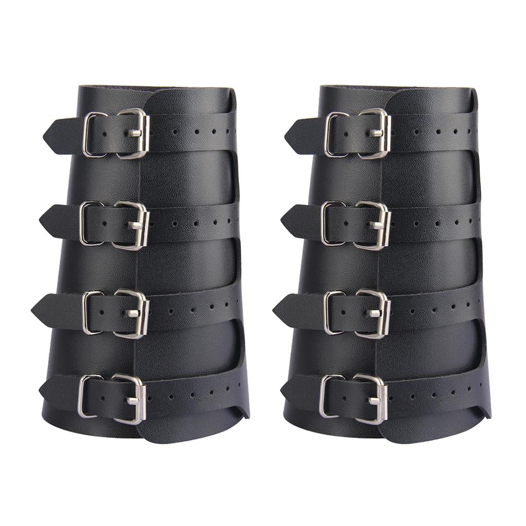 2Pcs Medieval Mens Leather Wristband Guard Strap Wrap Bracer Gótico Arm ...