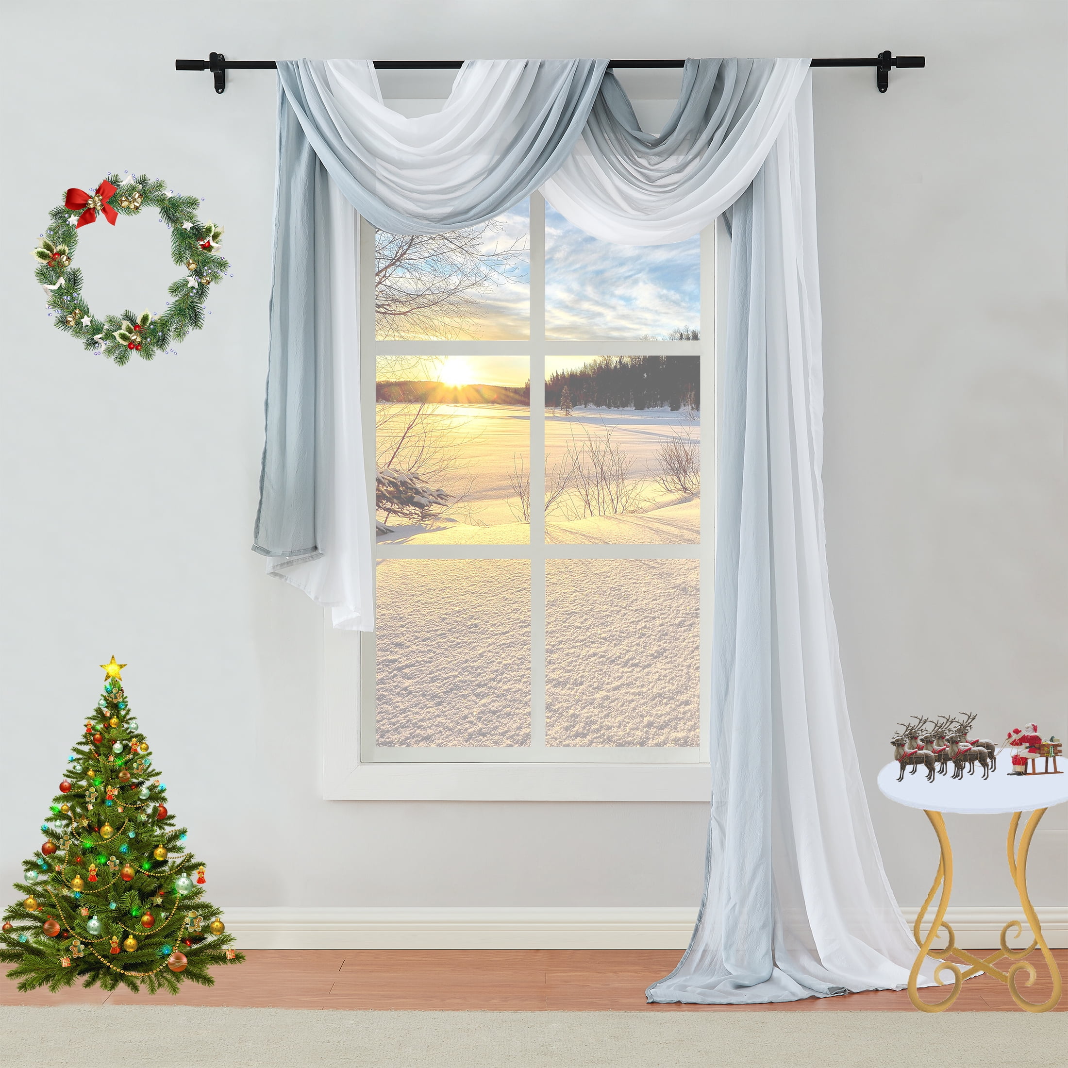 Buy Junvictex 1 Piece Grey Ombre Chiffon Sheer Window Scarf Valance ...