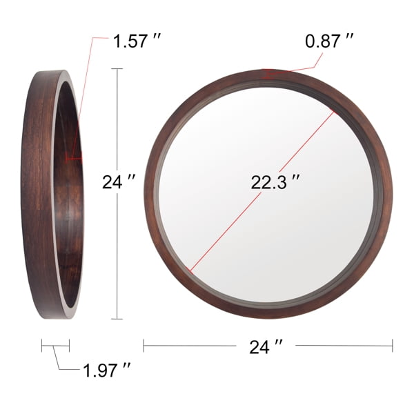 HLONK Round Mirror Wood Frame, Round Modern Decor Large Mirror Bathroom ...