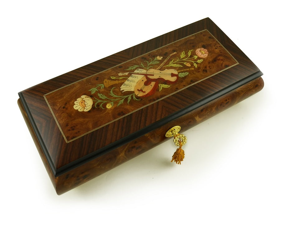An Instrumental Violin And Mandolin Floral Theme Wood Inlay Design ...