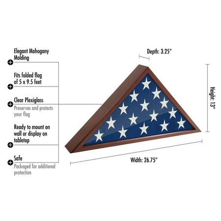 Flag Case Frame - Display Case for 5x9.5' Flag with Mahogany Finish ...