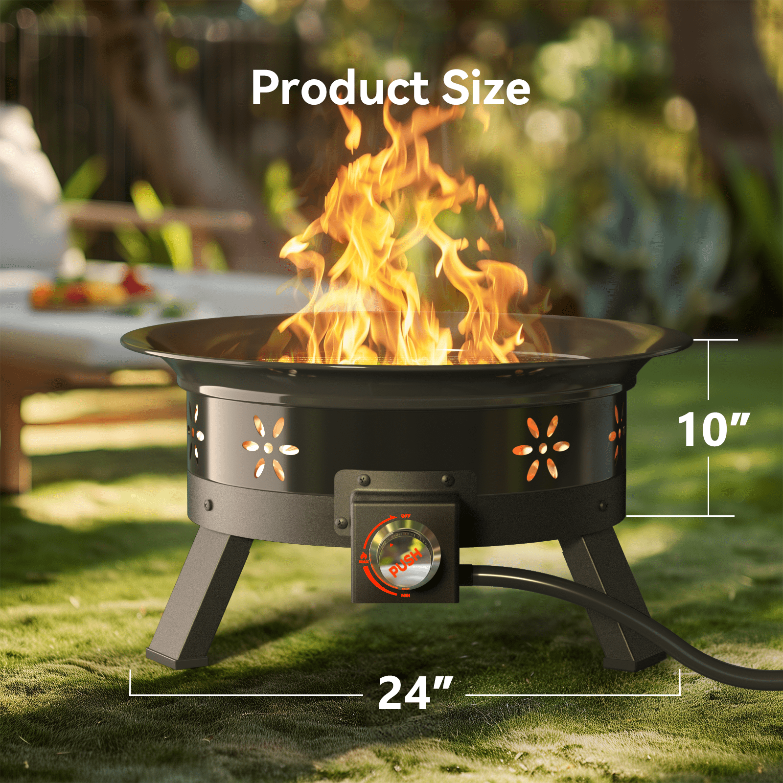 24 inch Portable Fire Pits with Grill for Outside 58000 BTU Gas Fire Bowl with Foldable Legs Lid Carry Kit Lava Rock Stone