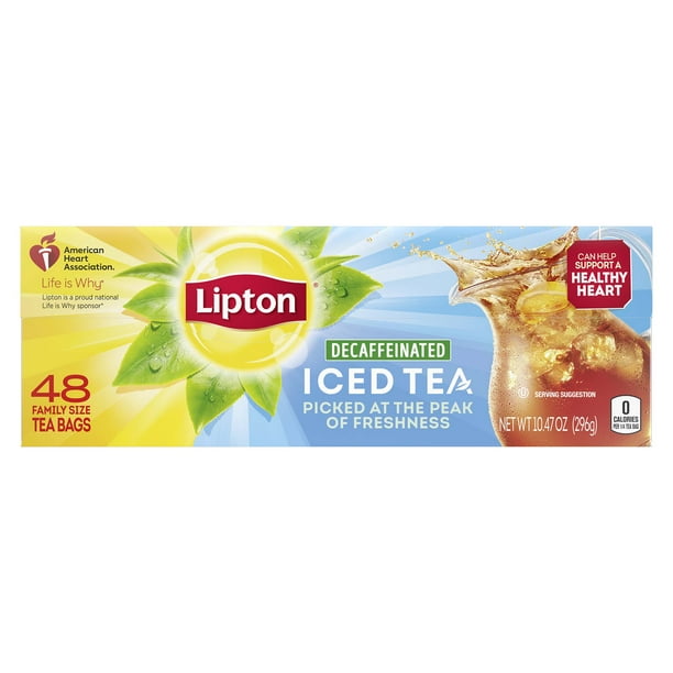 Lipton Family Sized Iced Black Tea, Decaffeinated, Tea Bags 48 Count ...