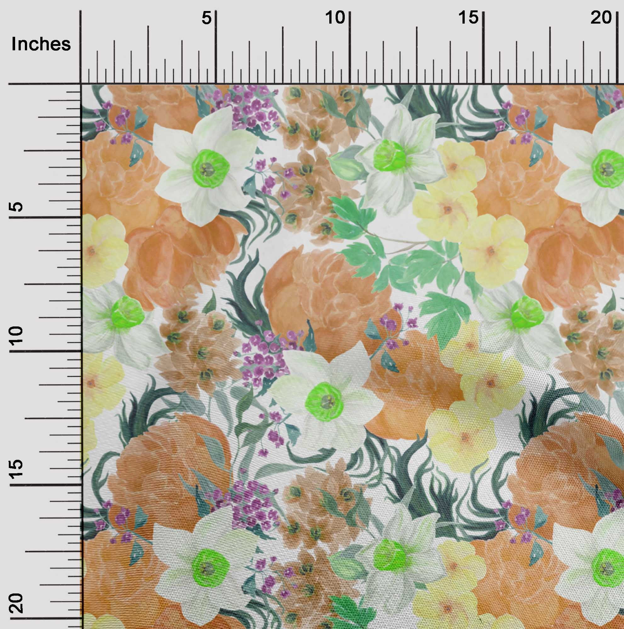oneOone Cotton Flex Light Peach Fabric Flower & Leaves Watercolor ...