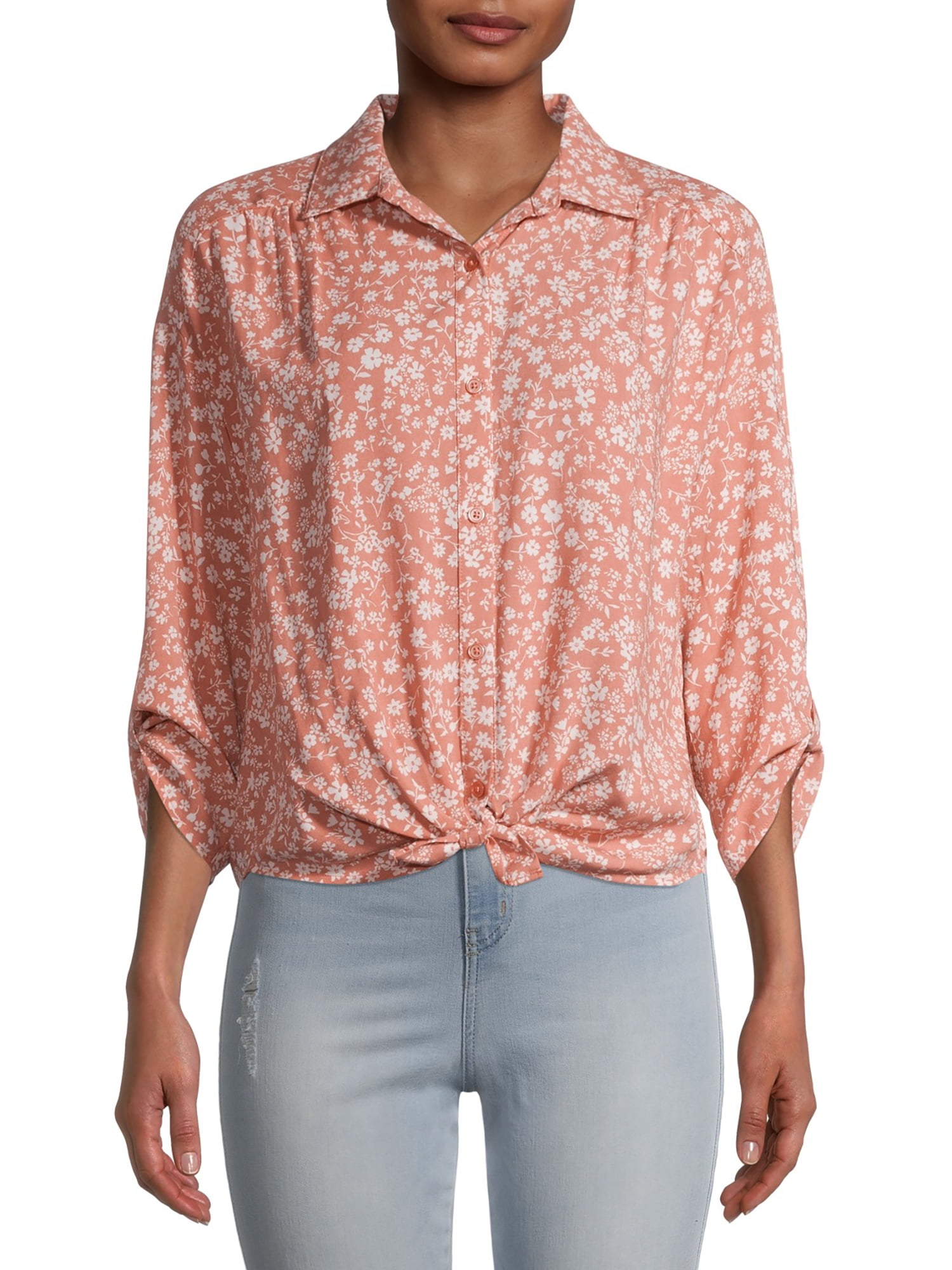 No Boundaries Juniors' Woven Lattice Back Top - Walmart.com