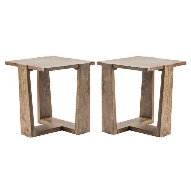 Home Square Tri-Leg Square Wood End Table in Brown Finish - Set of 2 ...