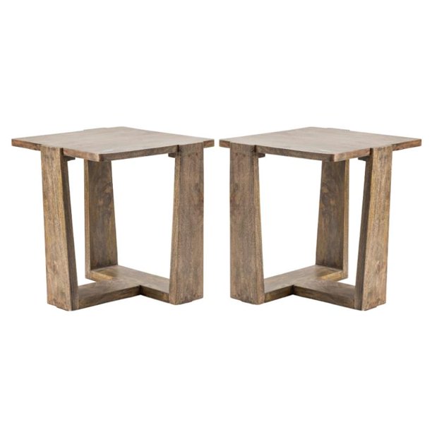Home Square Tri-Leg Square Wood End Table in Brown Finish - Set of 2 ...