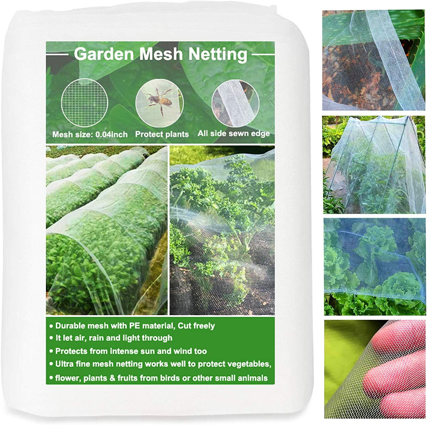 Garden Netting with Edge Stitch 4.8'x10' Garden Row Covers for Protect ...