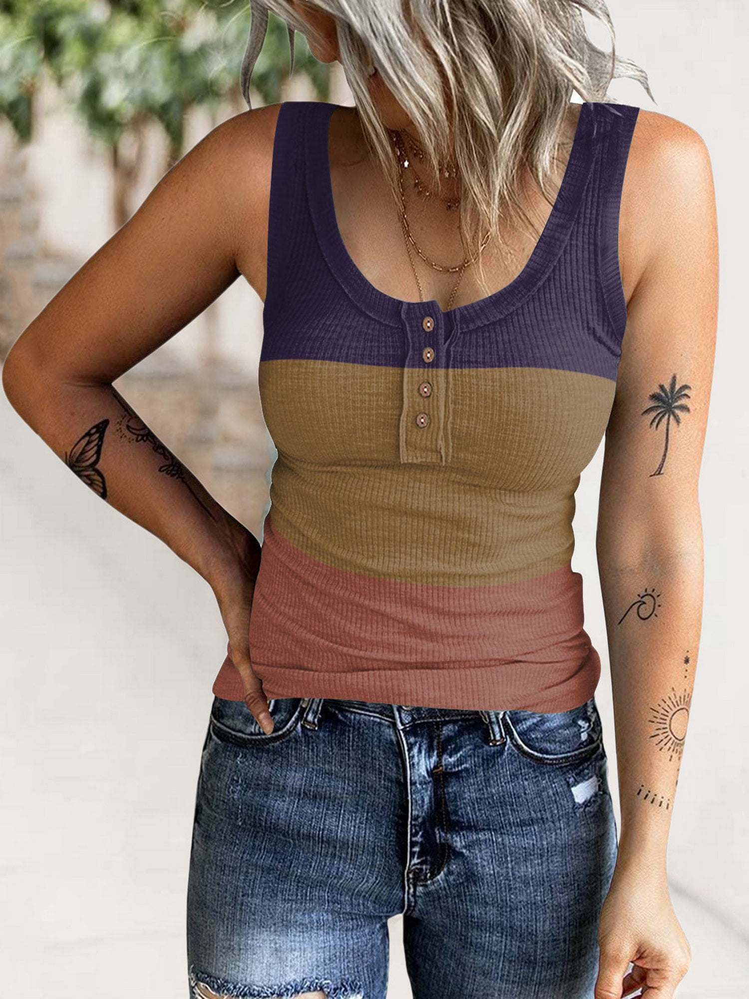 DYMADE Womens Summer Gradient Sleeveless Button Henley Slim Fit Casual ... DYMADE Womens Summer Gradient Sleeveless Button Henley Slim Fit Casual ...