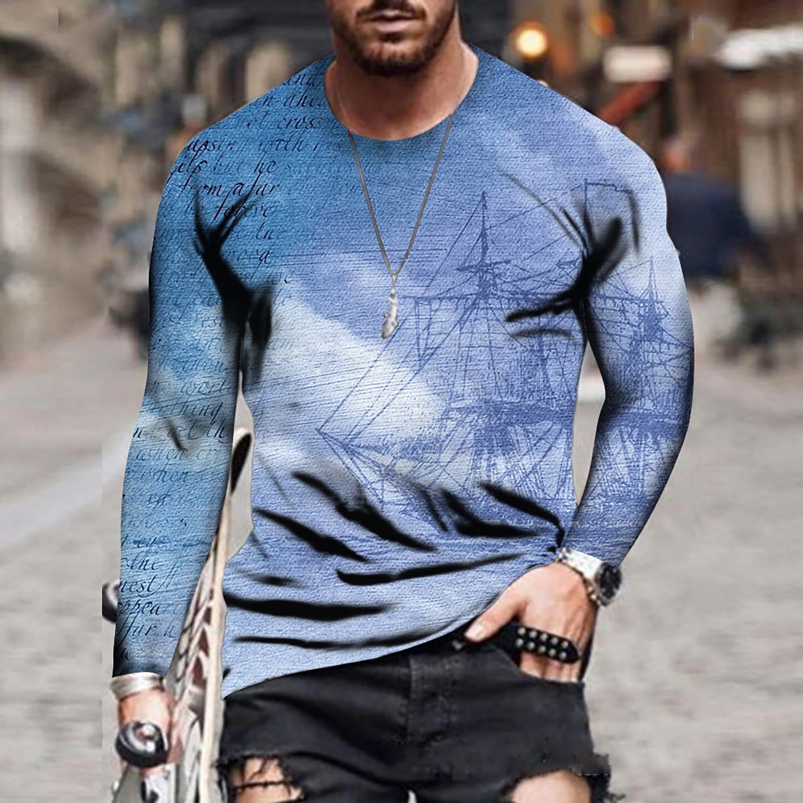 Oalirro Long Sleeve Tee Shirts for Men Deals Clearance Men's Loose ...