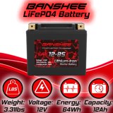 Banshee YTX12-BS Lifepo4 Lithium Motorsports Battery Compatible with Kawasaki ZX750 Ninja ZX-7R ...