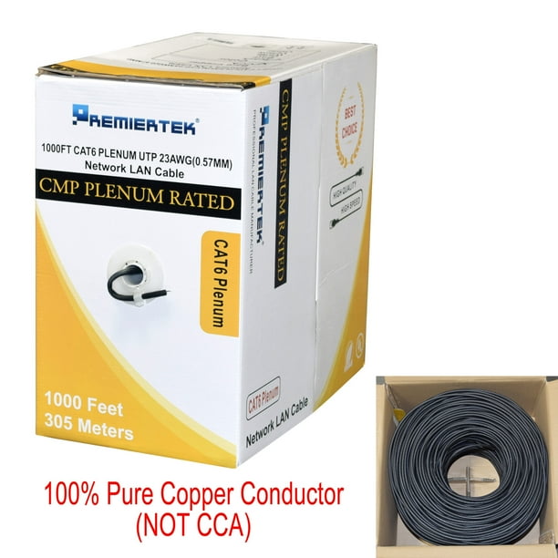 Premiertek 1000Ft Cat6 CMP Plenum 23AWG Solid Pure Copper UTP 4-pairs Premium Network LAN Cable ...