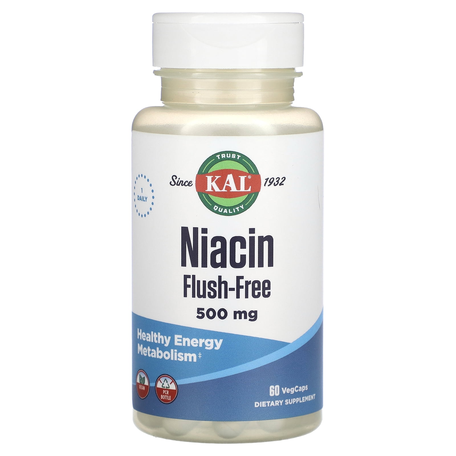 Niacin, Flush-Free, 500 mg, 60 VegCaps, KAL - Walmart.com