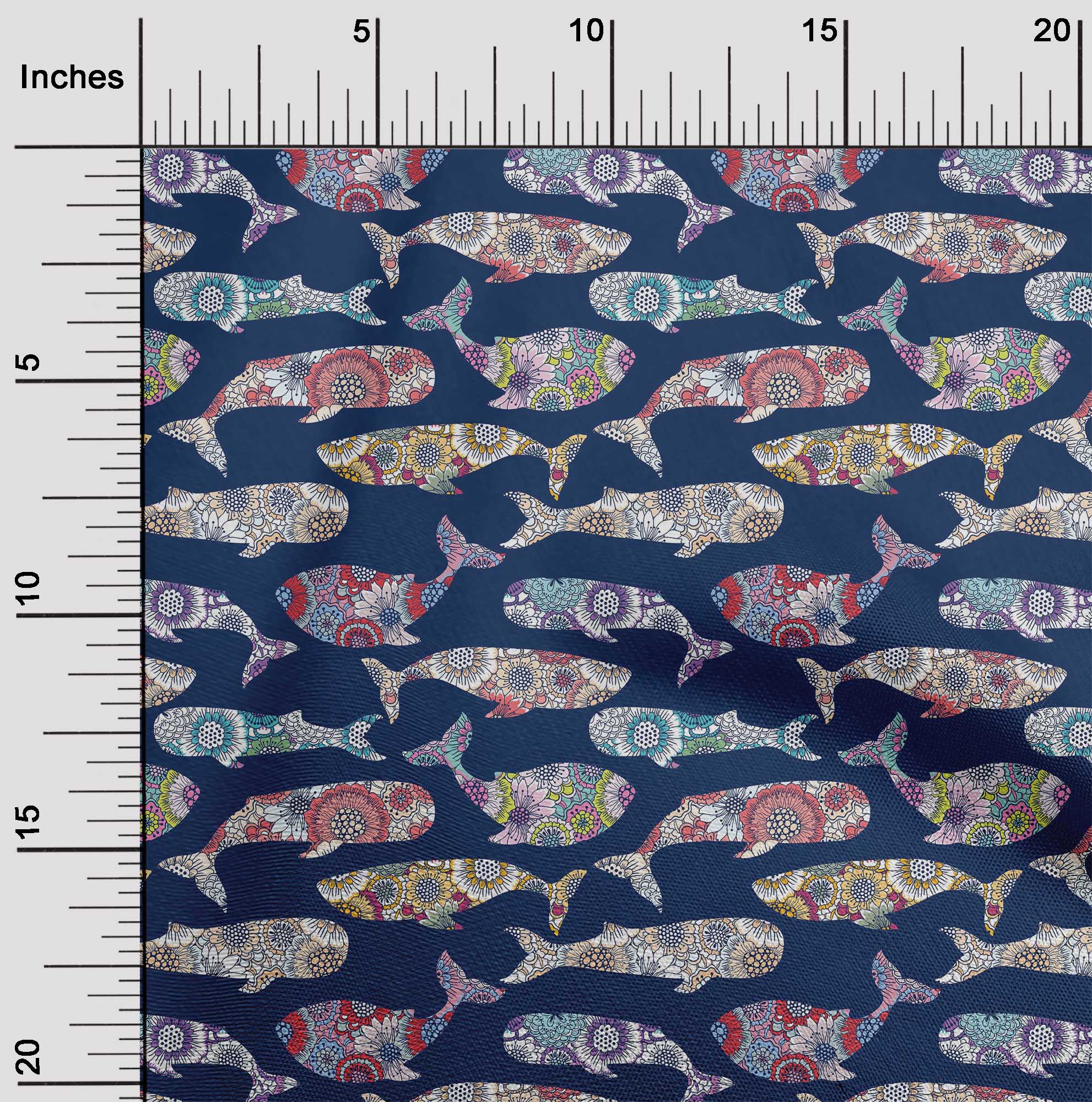 oneOone Viscose Chiffon Navy Blue Fabric Fish & Floral Artistic Diy ...