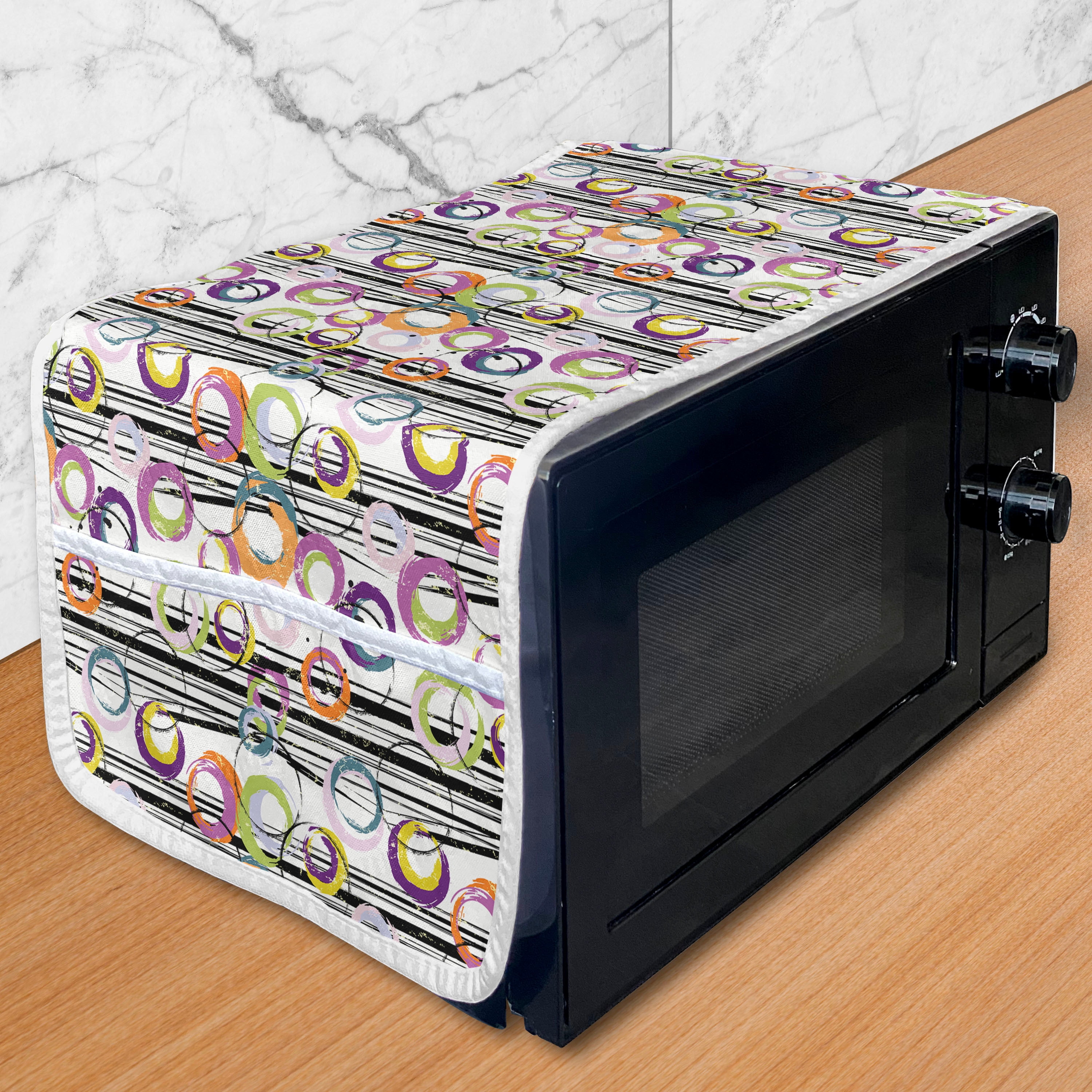 Contemporary Microwave Oven Cover, Abstract Messy Circles Brush Strokes ...