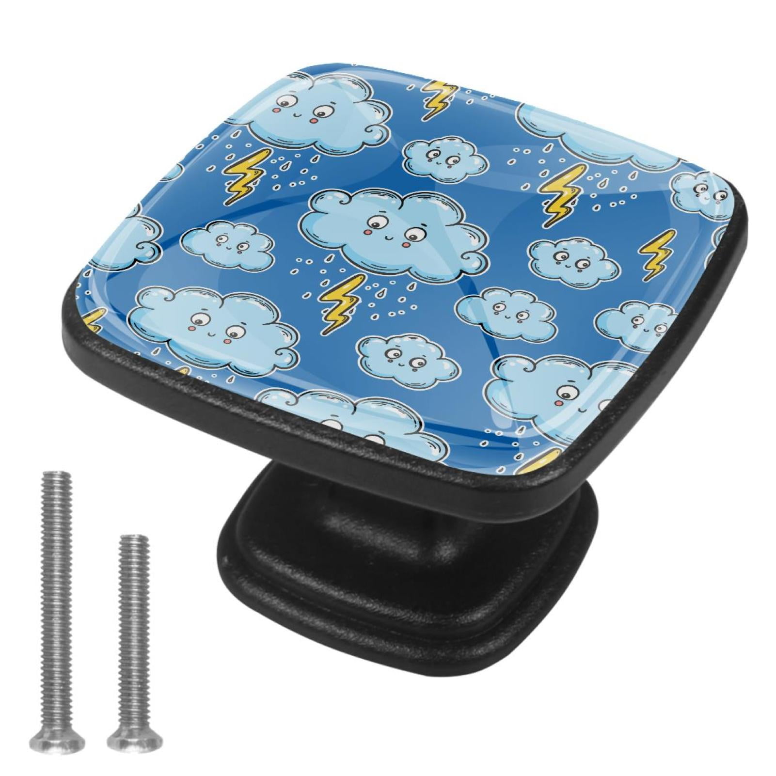 4 Pcs Cabinet Handle Drawer Pulls Raining Cloud Knobs with Screws Square Furniture Office ...