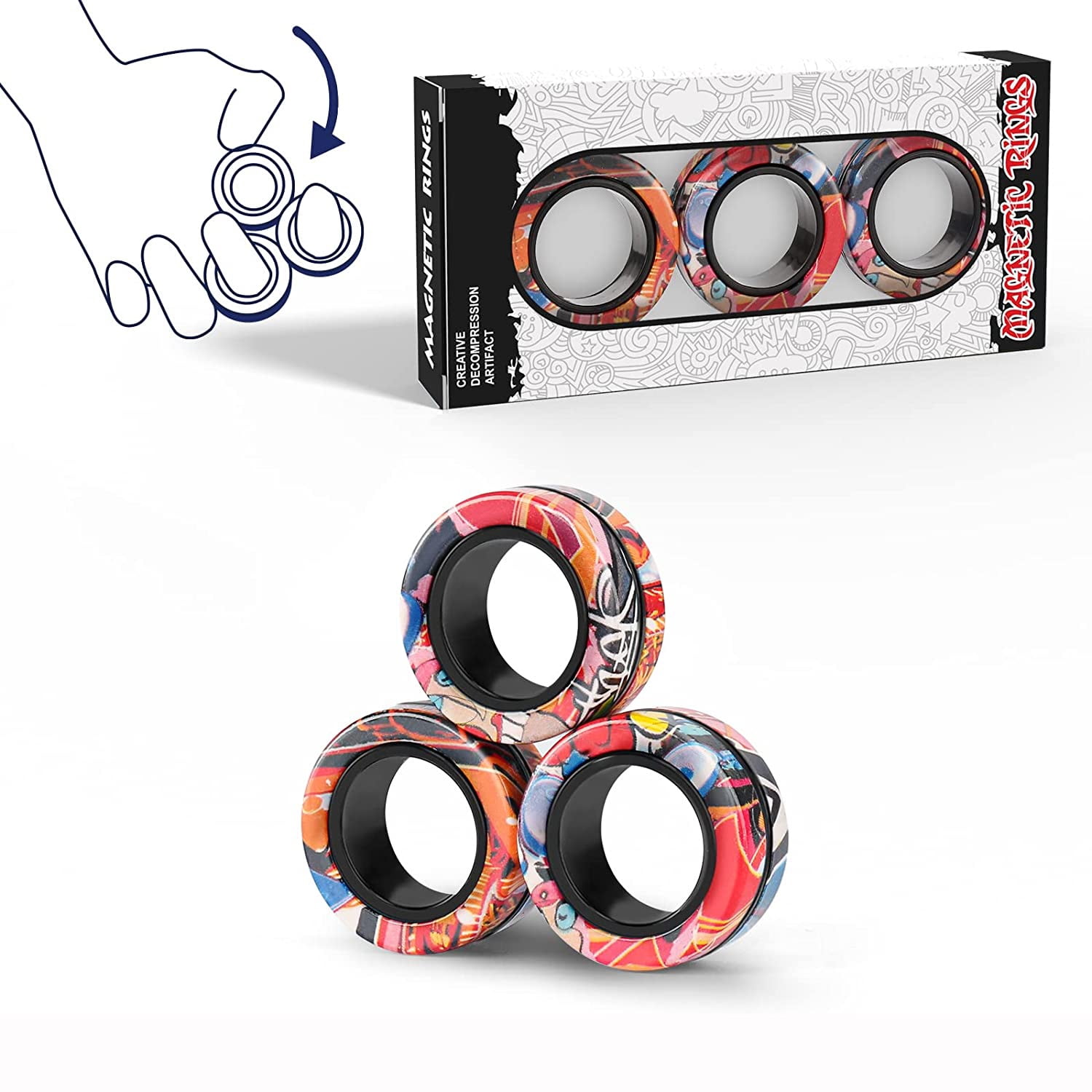 Magnetic Fidget Rings Toy Set, ADHD Relief, Anxiety Therapy Spinner for ...