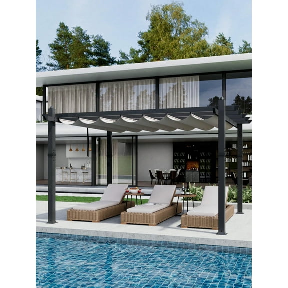 Costway 10x12ft Outdoor Aluminum Retractable Pergola Canopy Shelter ...