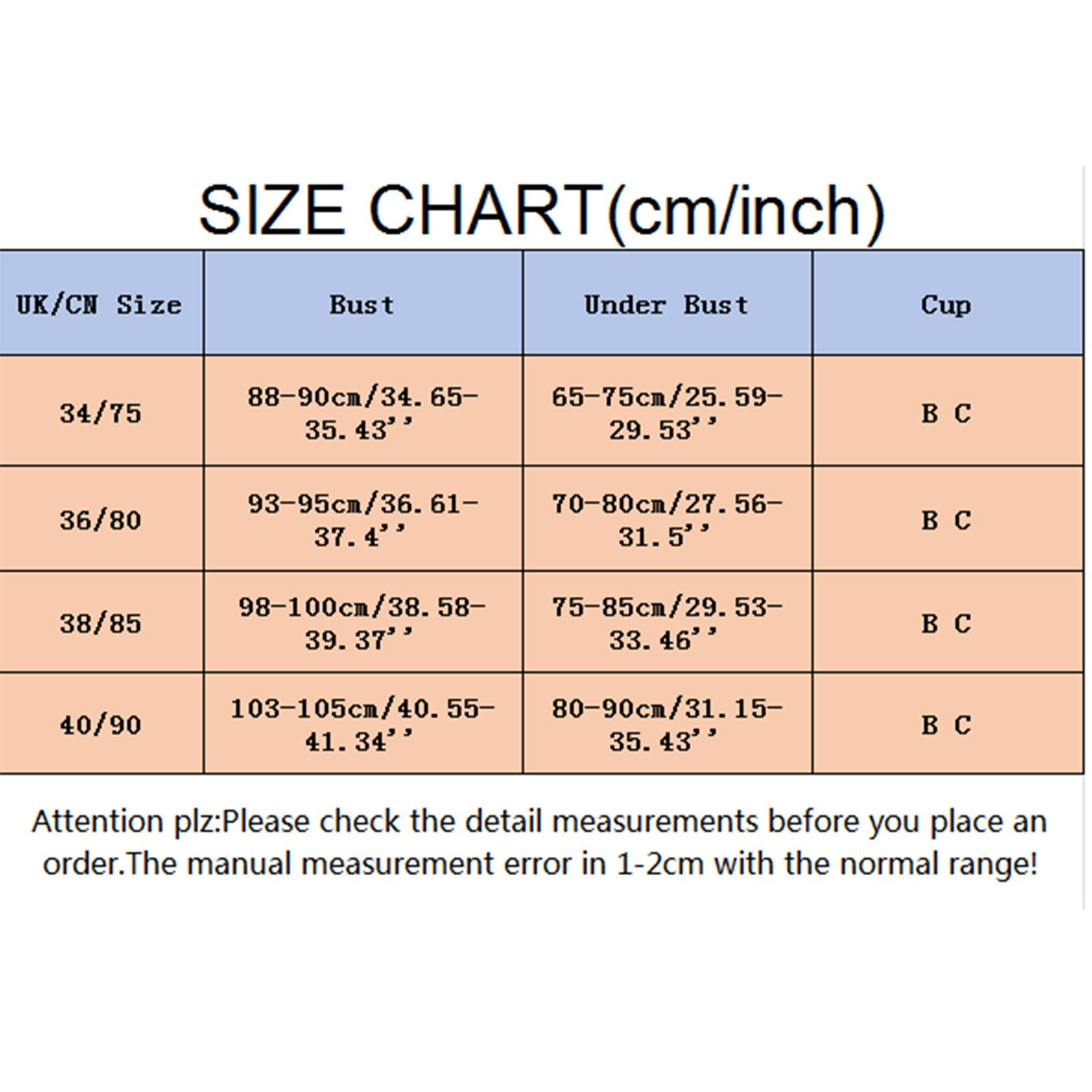 Visual Cup Size Chart