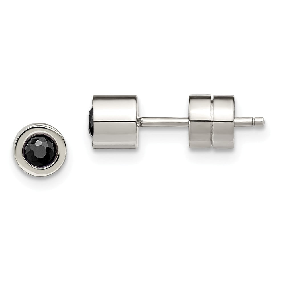 Stainless Steel Black CZ Polished Post Earrings - Walmart.com