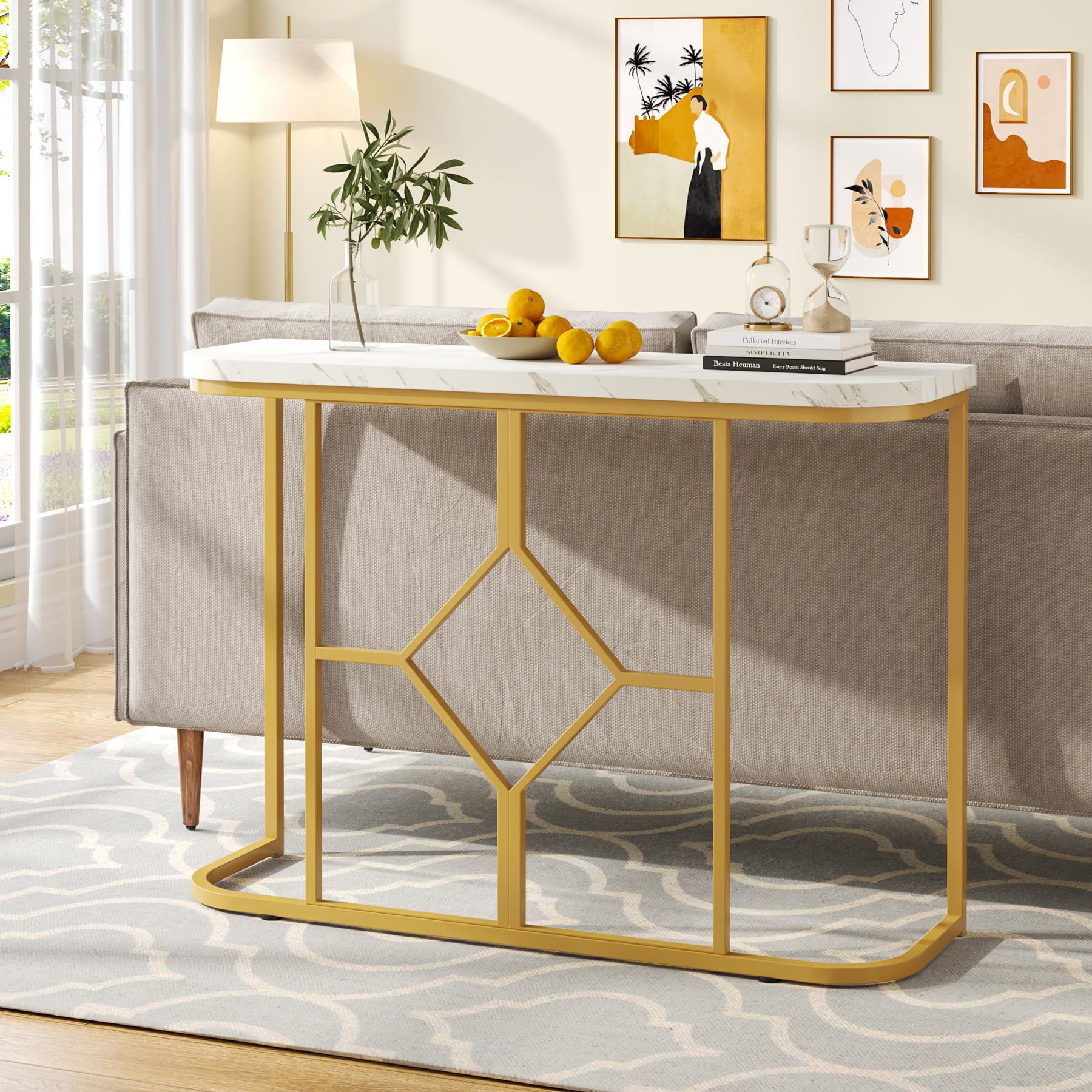 Tribesigns Gold Console Table, 42.5 Inch Modern Faux Marble Entryway Table, Narrow Sofa Accent ...