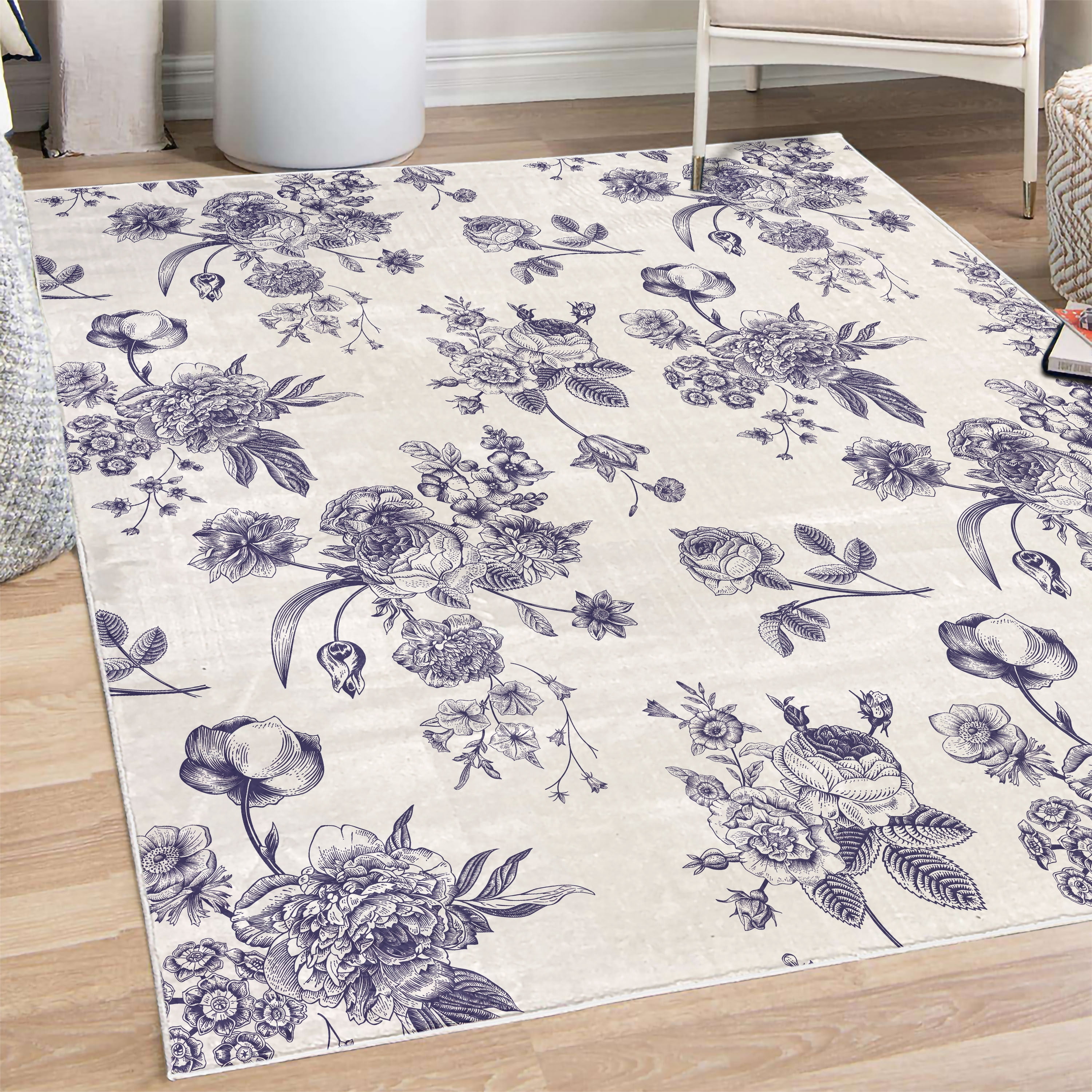 Botanical Decorative Rug, Vintage Floral Pattern Victorian Classic ...