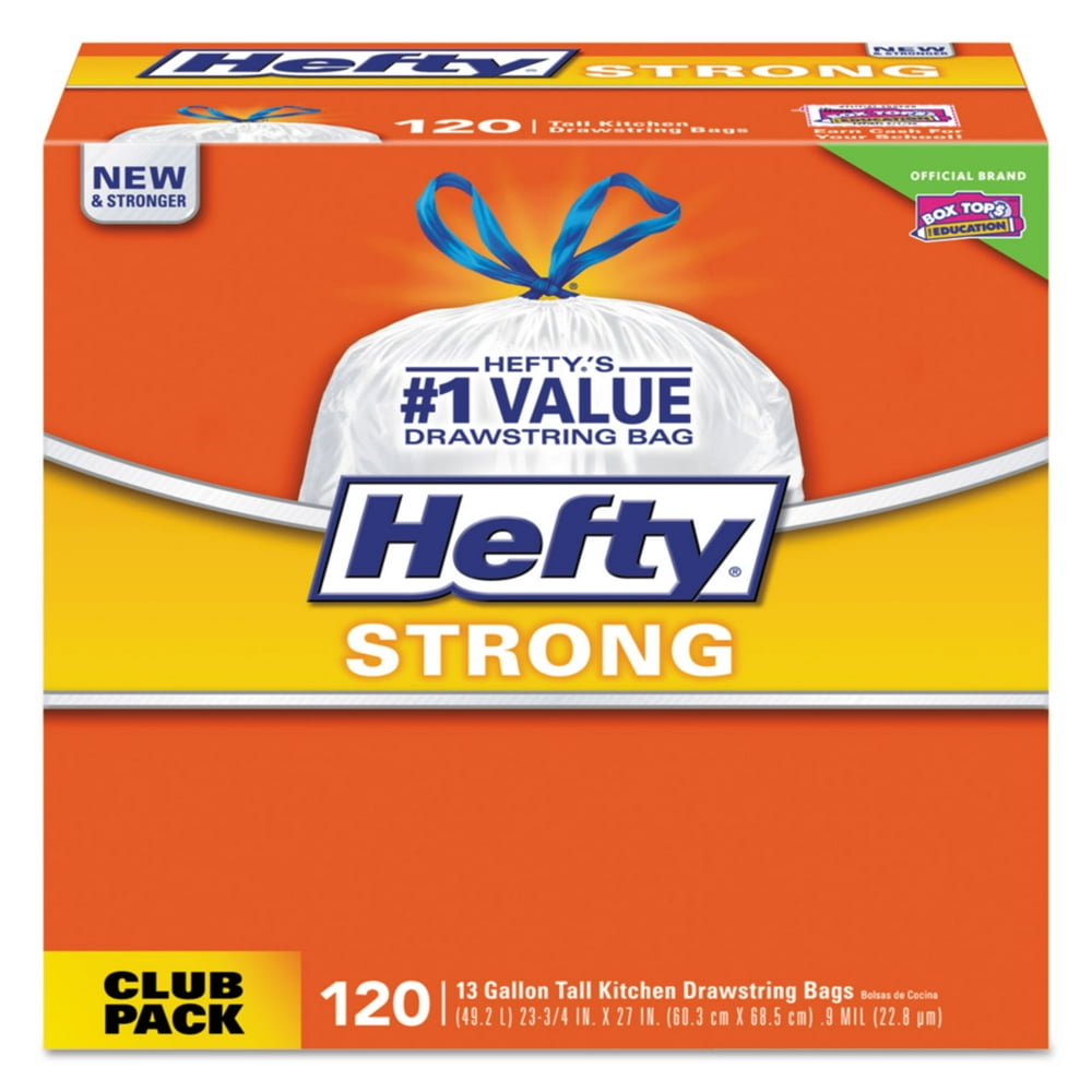 Hefty Strong Tall Kitchen Drawstring Bags 23.75" x 27" 13 gal White 360 ...
