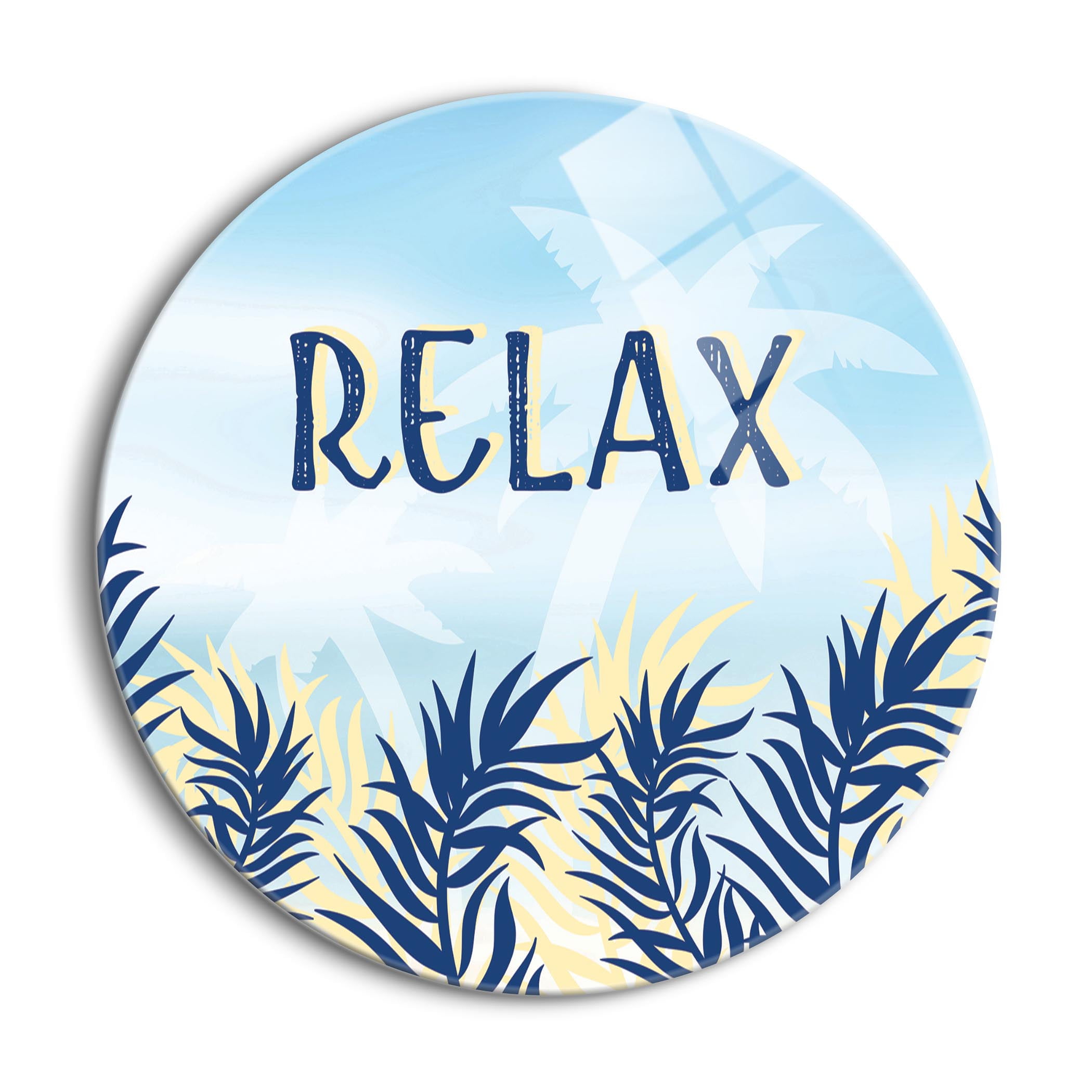 Relax Blue Yellow Palm Trees 24 inch Glass Wall Hanging Sign - Walmart.com