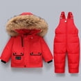 CPNG Toddler Girl 2-Piece Snowsuit Kids Multi-Pocket Fur Down Parka ...
