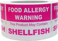 "FOOD WARNING, This Product May Contain: SHELLFISH" Labels | 2.5 x 3.5 ...