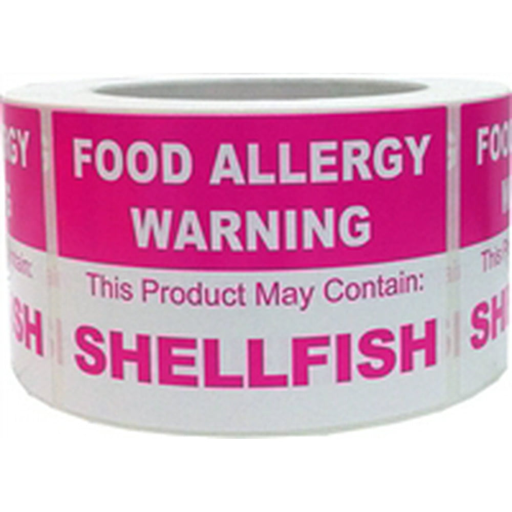 "FOOD WARNING, This Product May Contain: SHELLFISH" Labels | 2.5 x 3.5 ...