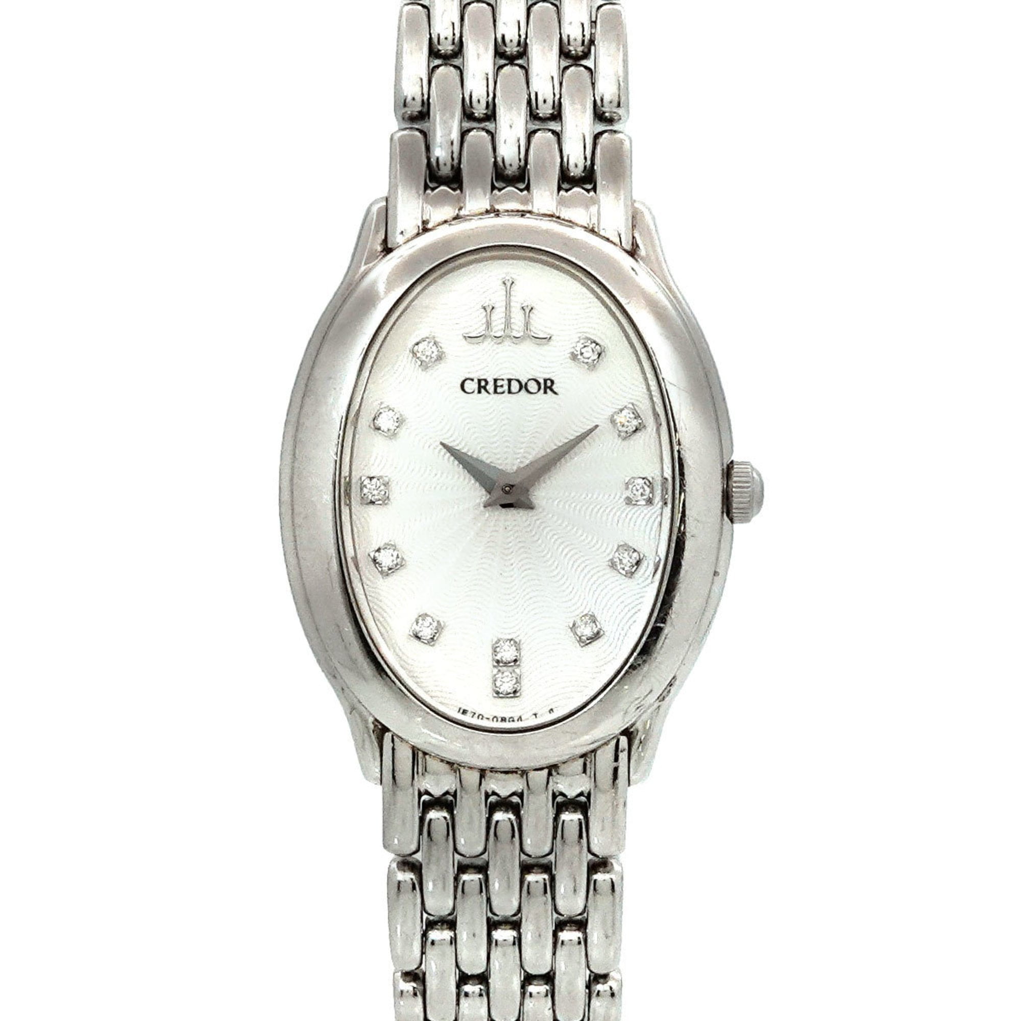 Pre-Owned Seiko Credor Signo 1E70-0BD0 Ladies Watch 12P Diamond Silver ...
