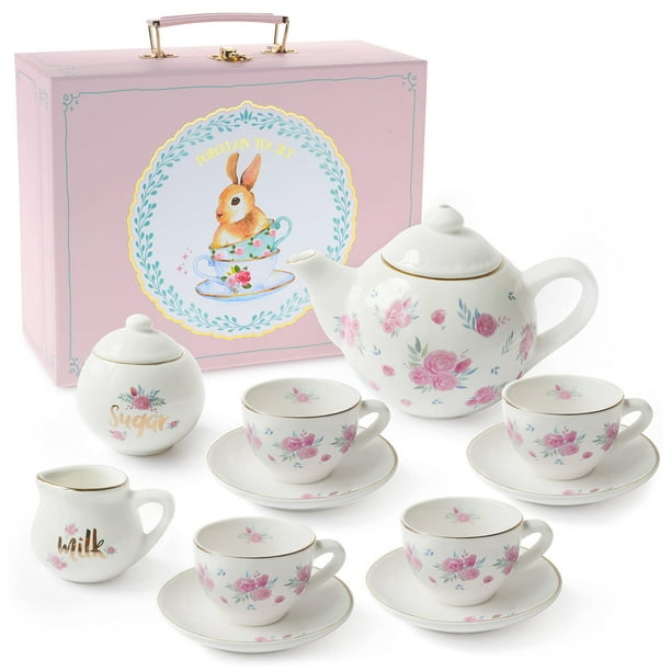 Jewelkeeper Porcelain Tea Set for Little Girls, Floral Design, 13 ...