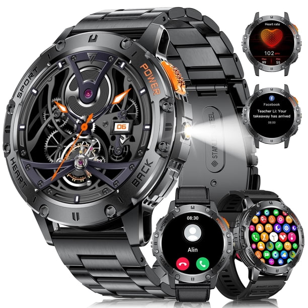 Reloj inteligente LIGE Military para hombre con linterna y batería de ...