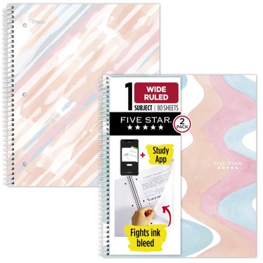 Five Star 3-Subject Spiral Notebook with Plastic Pockets, Wide Ruled ...