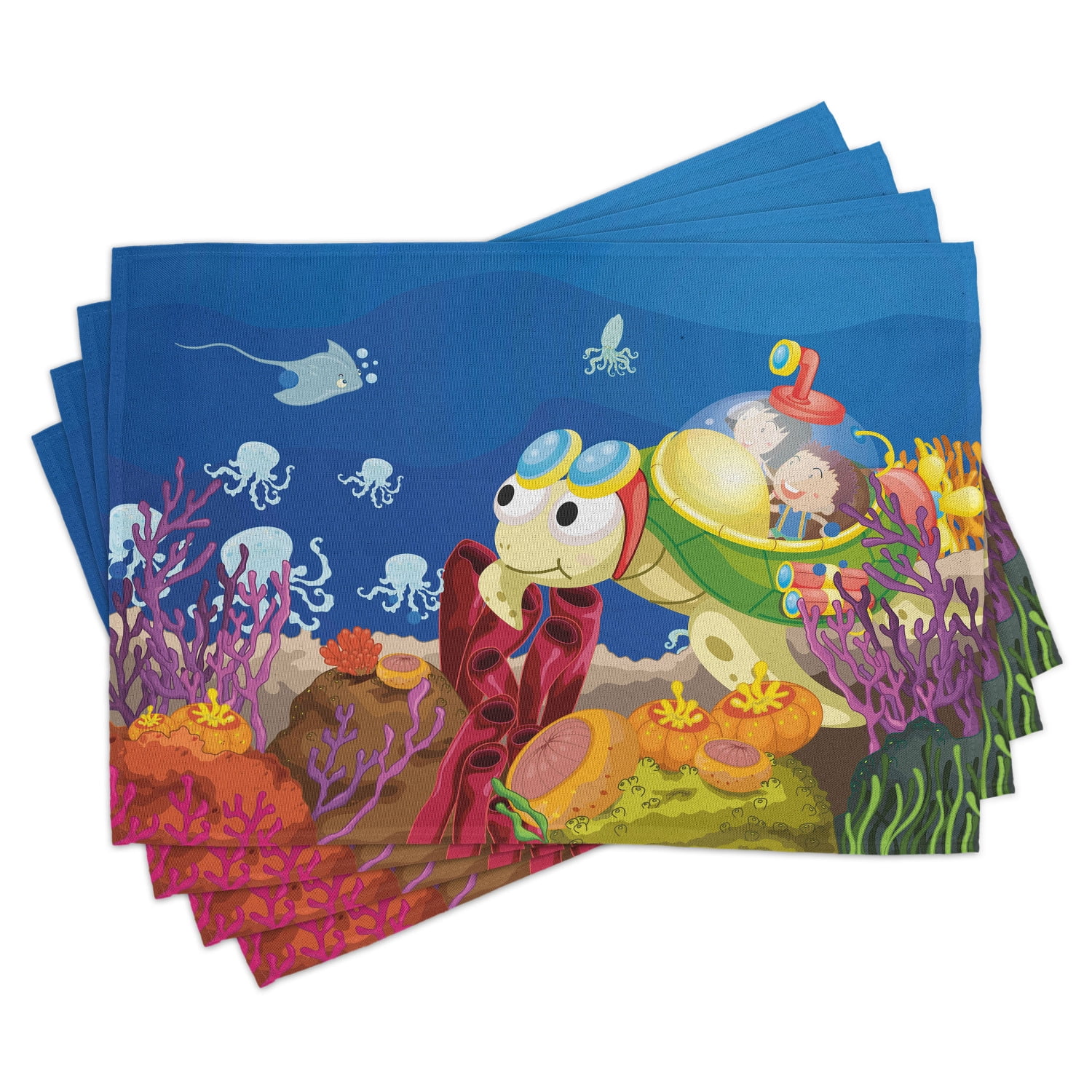 Ambesonne Cartoon Place Mats Set of 4, Turtle, Standard Size ...